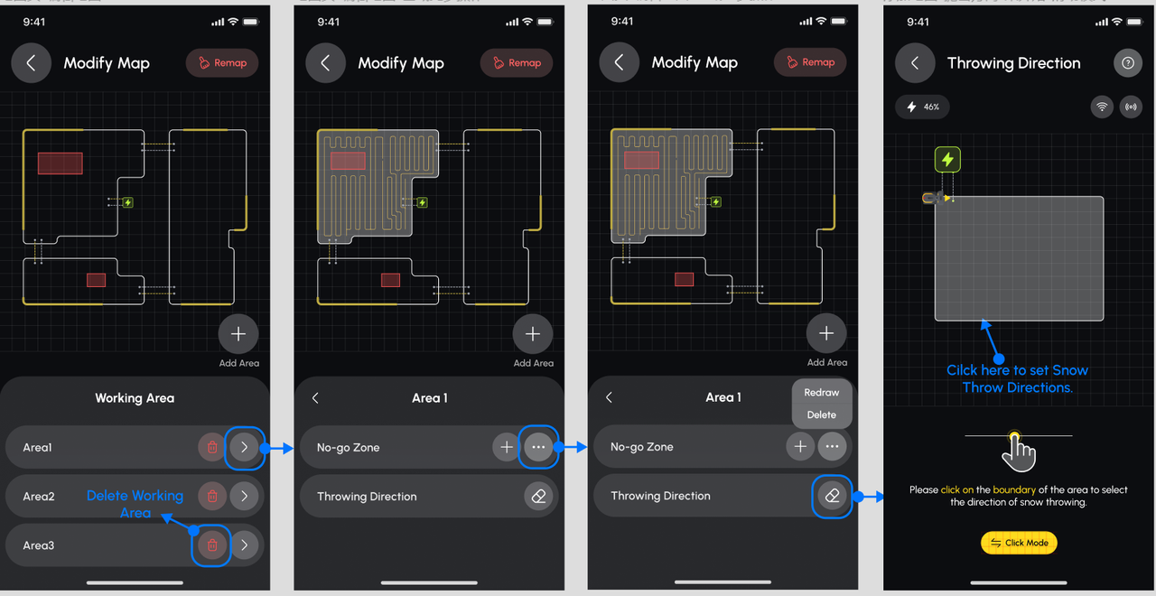 How to redraw Snow Throw Directions for the work area